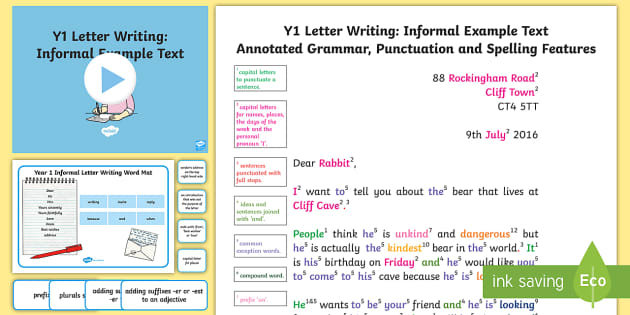 Y1 Letter Writing Informal Model Example Text English KS1