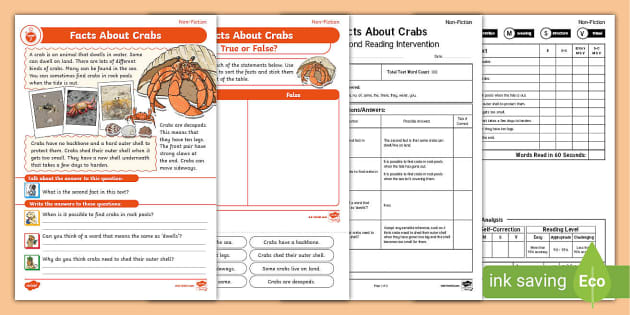 Level 7: 'Facts About Crabs' 60-Second Reading Set 2 Intervention Pack