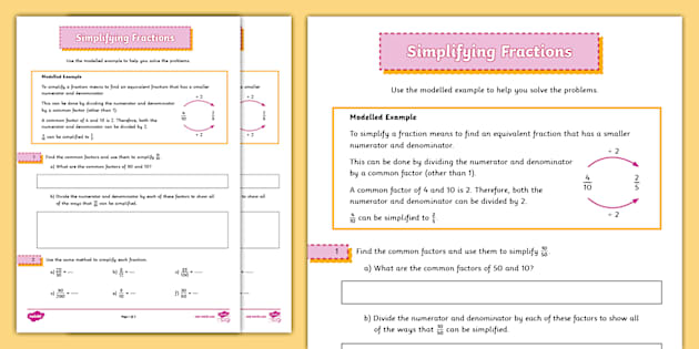 👉 Year 5 Simplifying Fractions Activity Sheet Twinkl