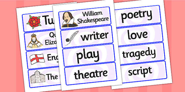 William Shakespeare Word Cards (teacher made)