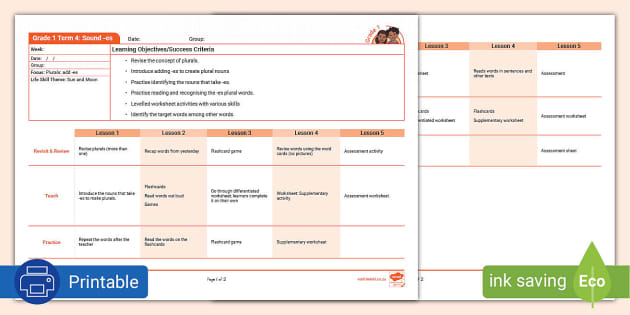 FREE! - Grade 1 Phonics: Term 4: -es Planning (teacher made)