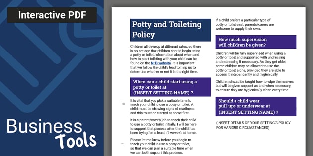 Potty and Toileting Policy for Childminders (teacher made)