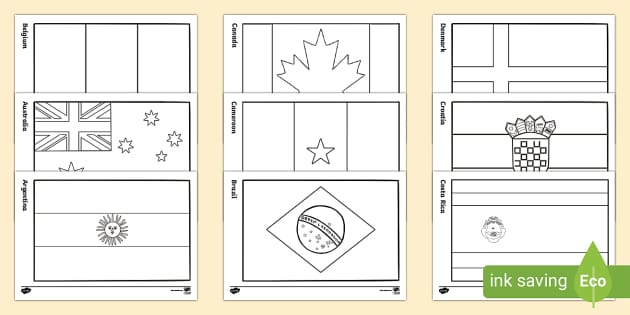2022 Men's World Cup Country Flags Colouring Sheets - sports