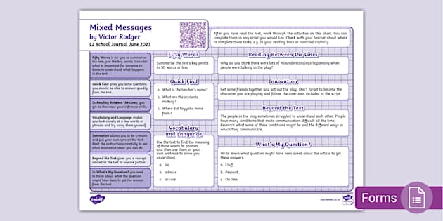Level 2 June 2023 School Journal: Mixed Messages Play Follow-Up