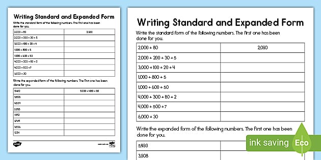 Writing Standard And Expanded Form Activity Twinkl