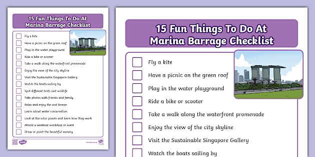Fun Marina Barrage Activities Checklist (teacher made)