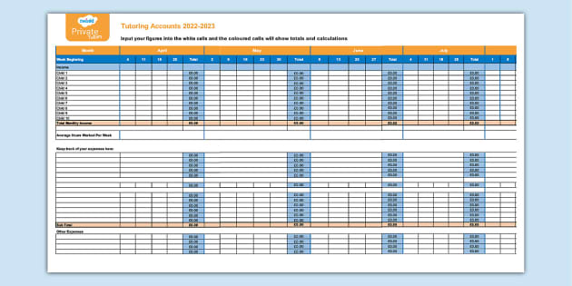 Tutor Weekly Accounts Template 22-23 Tax Year (teacher made)