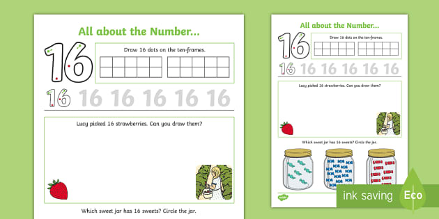 All About Number 16 Worksheet (teacher made)