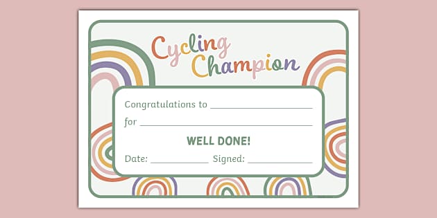 Muted Rainbow Themed Cycling Certificate (teacher made) Muted Rainbow Themed Cycling Certificate (teacher made)