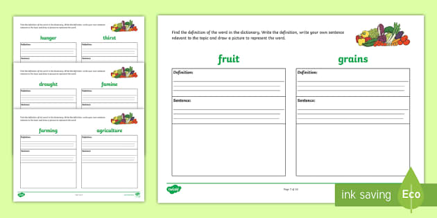 World Food Day Dictionary Word Wall