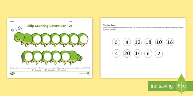 Skip Counting by 2s Caterpillar Assessment Sheet