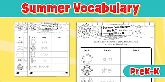 Summer Vocabulary: Say It, Trace It, and Write It Worksheet