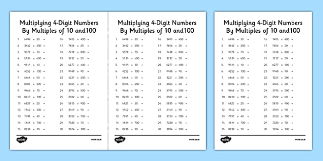Multiplying 4 Digit Numbers By Multiples Of 10 And 100 Worksheets