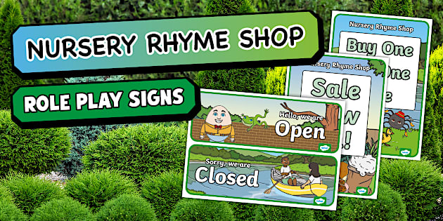 Nursery Rhyme Shop Role Play Signs