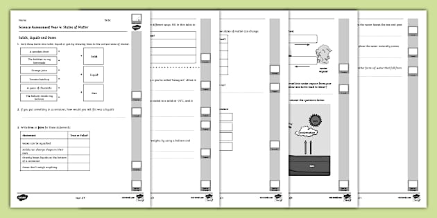 Editable Year 4 States of Matter End of Unit Assessment