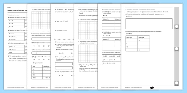 Year 6 Maths Algebra Assessment Questions Term 3 Year 6 Maths Algebra Assessment Questions Term 3