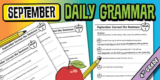 Fourth Grade September Daily Correct the Sentence Grammar