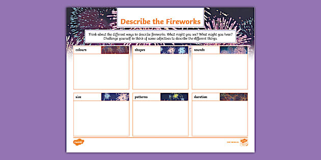 Fireworks Adjectives Worksheet (teacher made) - Twinkl