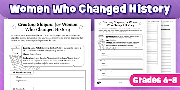 Seventh Grade Creating Slogans for Women Who Changed History Worksheet