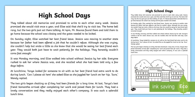High School Days Narrative Writing Sample Australia