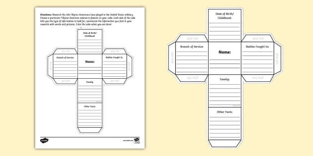 Filipino American Veteran Information Cube for 6th-8th Grade