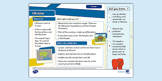 KS1 Ukraine Fact File - Europe - Geographical Features