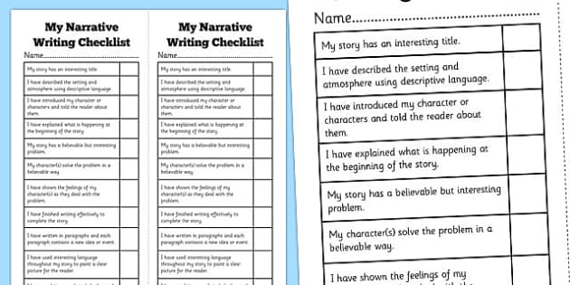 Narrative Writing Student Checklist Narrative Story NAPLAN Narrative Writing Student Checklist Narrative Story NAPLAN