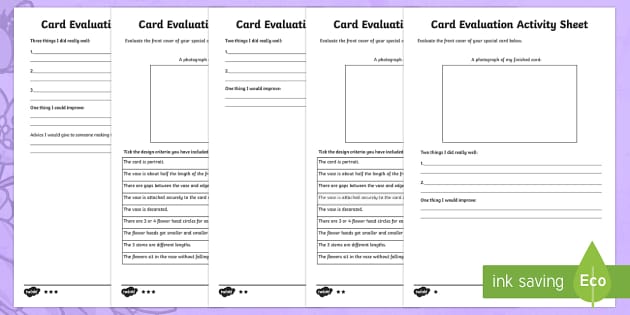 Mother's Day Card Evaluation Differentiated Worksheet / Worksheets