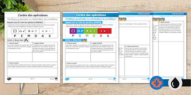 Order of Operations Tiered Practice: Word Problems - French
