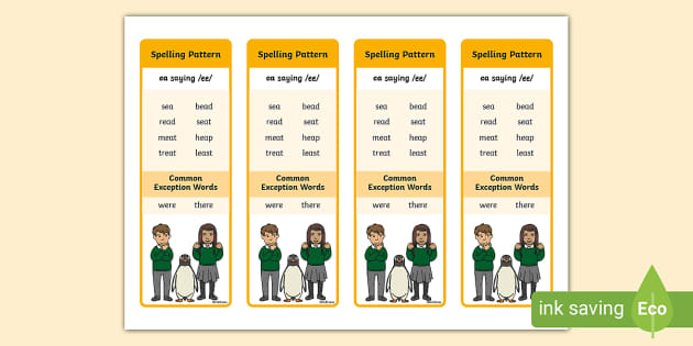 Level 5 Week 4 Phonics Spelling Bookmarks 'ea' saying /ee/