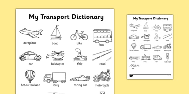 Transport Dictionary Colouring Sheet (teacher made) - Twinkl
