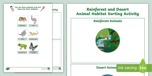 Rainforest and Desert Animals Habitat Sorting Activity