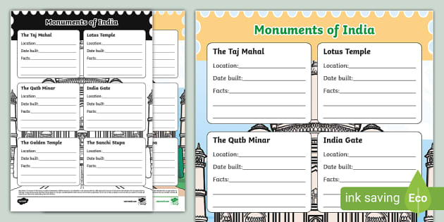 Monuments of India Fact File Template (Teacher-Made)