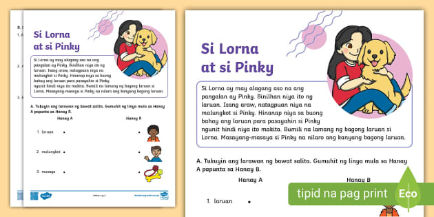 Pagbasa at Pag-unawa Worksheet (Si Lorna at si Pinky) | Twinkl Pagbasa at Pag-unawa Worksheet (Si Lorna at si Pinky) | Twinkl
