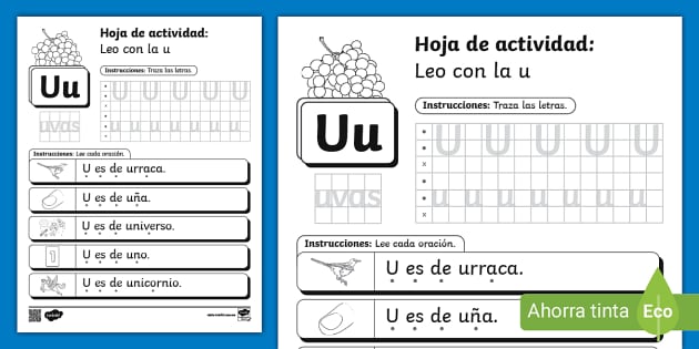 Hoja de actividad: Leo con la u (teacher made) - Twinkl