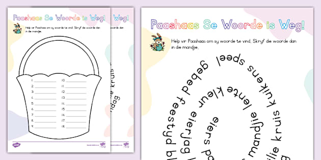 Paashaas Se Woorde Is Weg! (teacher made) - Twinkl