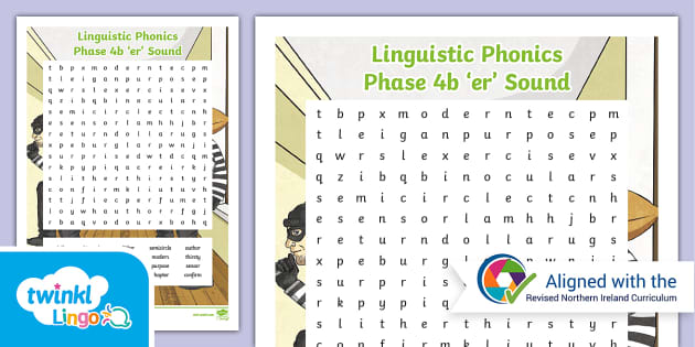 NI Linguistic Phonics Phase 4b 'er' Word Search - Twinkl