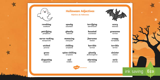 Halloween Words & Adjectives Word Mat | English & Portuguese