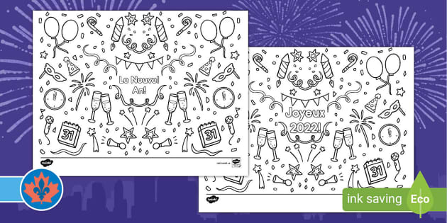 New Year's Mosaic Colouring Sheets French (Teacher-Made)