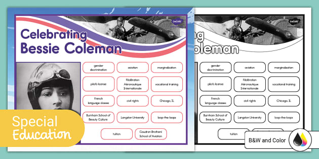 Celebrating Bessie Coleman Vocabulary Mat for Older Learners