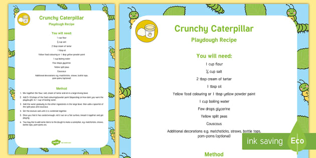 Caterpillar Crunch Playdough Recipe (teacher made)