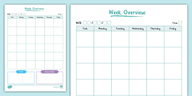 Week Overview Planner Template ELC | Twinkl Resources