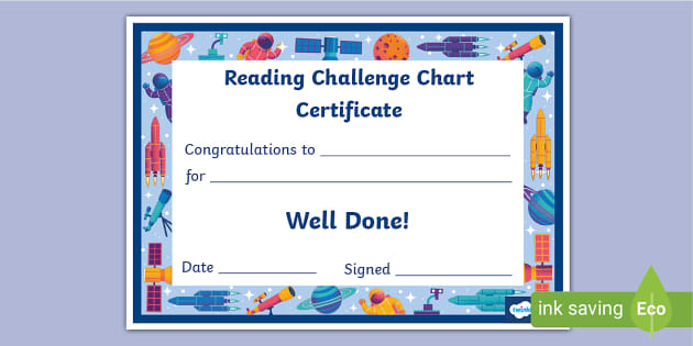 FREE! - Reading Challenge Chart Certificates Space Themed