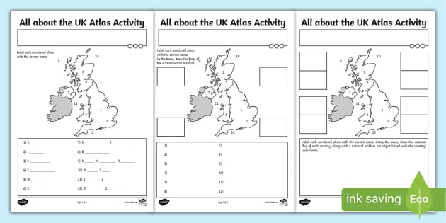 UK Atlas Worksheet / Worksheet (teacher made) - Twinkl