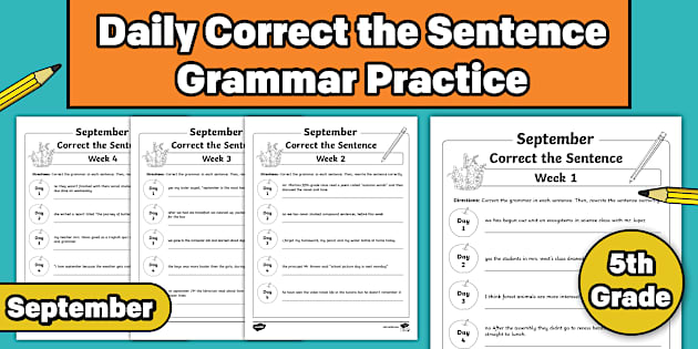 Fifth Grade September Daily Correct the Sentence Grammar