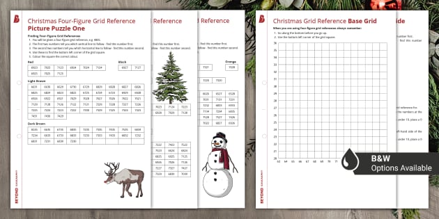 KS3 Christmas Four-Figure Grid Reference Picture Puzzles
