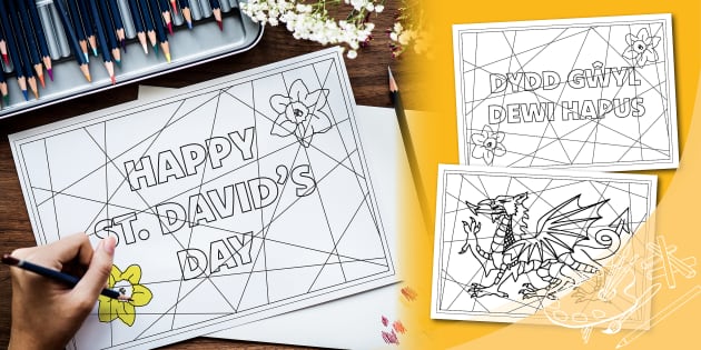 Happy St. David's Day Stained Glass Art Colouring Activity