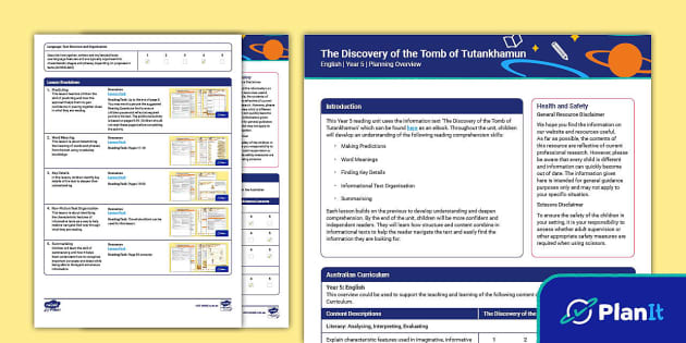Y5 Discovery of the Tomb of Tutankhamun Planning Overview