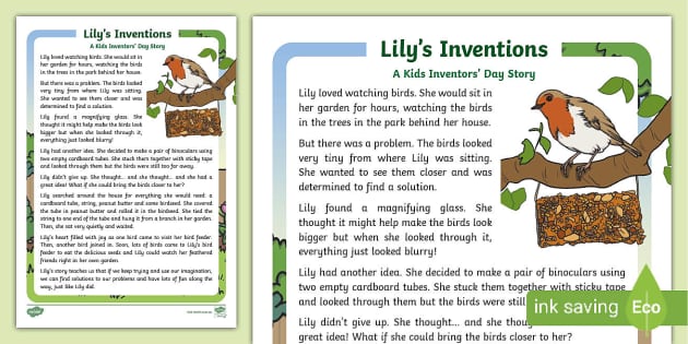 Kids Inventors' Day Short Story: Lily's Inventions - Twinkl