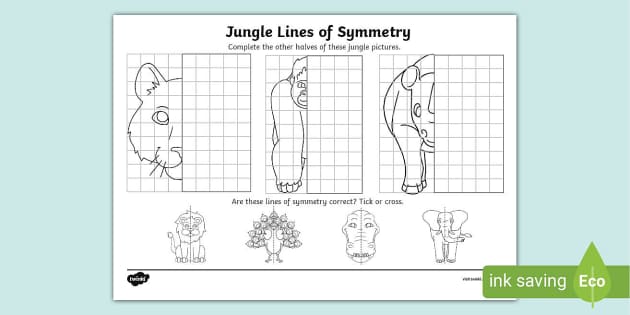 👉 Jungle-Themed Lines of Symmetry Worksheet - Twinkl - KS1